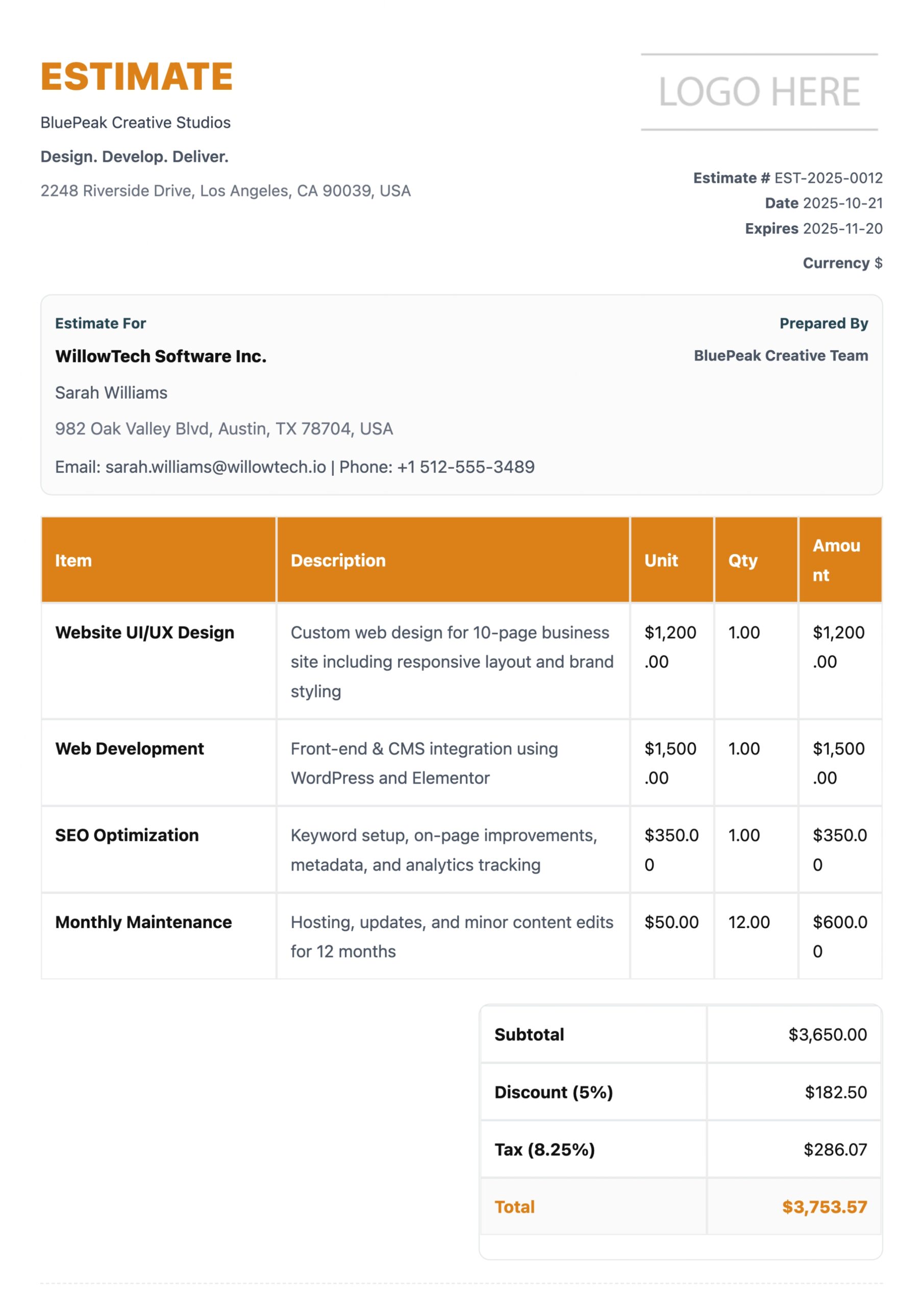 Free Online Estimate Generator | Create Business Estimates