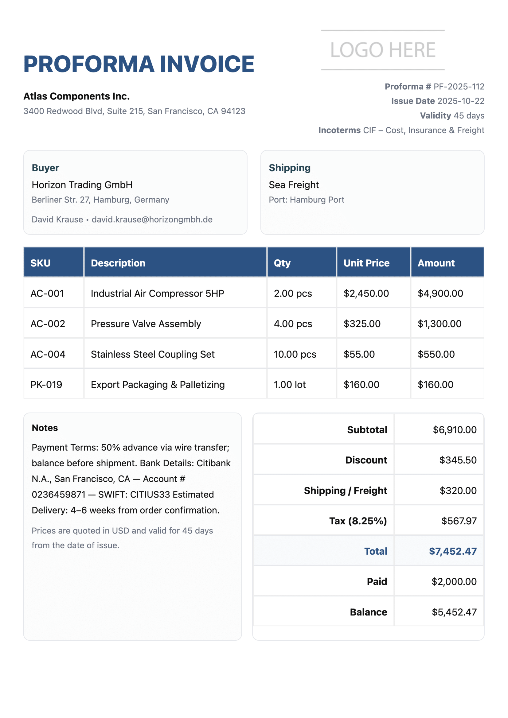Free Proforma Invoice Generator | Create & Download PDF